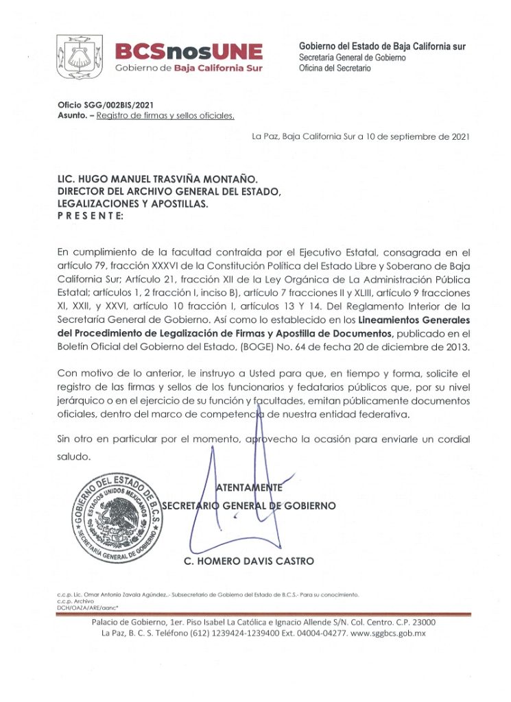 Registro de Firmas y Sellos – Gobierno de Baja California Sur