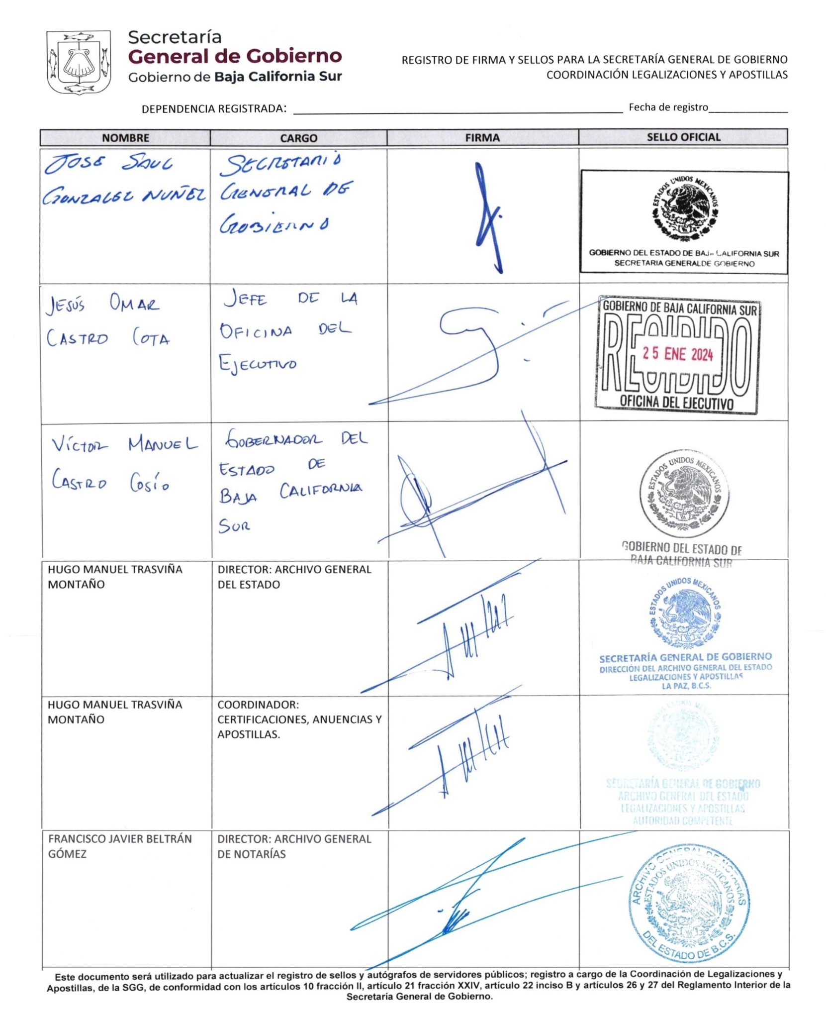 Registro de Firmas y Sellos – Gobierno de Baja California Sur
