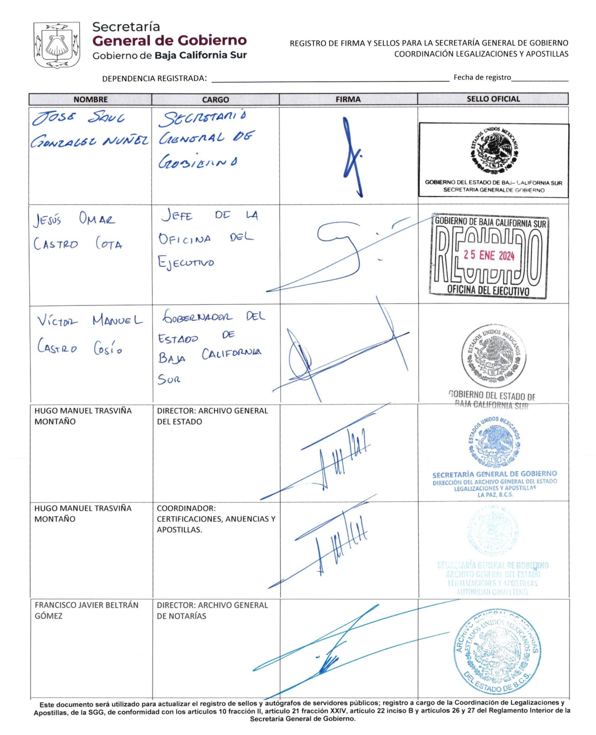 Registro de Firmas y Sellos – Gobierno de Baja California Sur